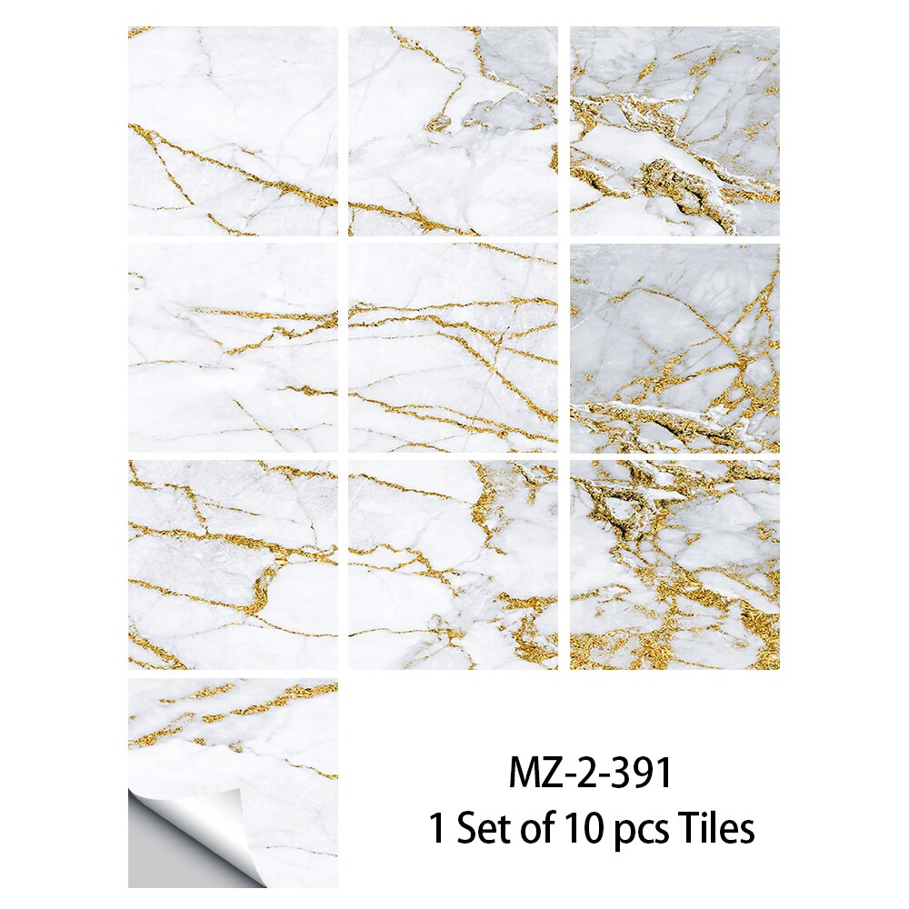 10pcs White & Gold Marble Tile Sticker Kitchen... – Vicedeal