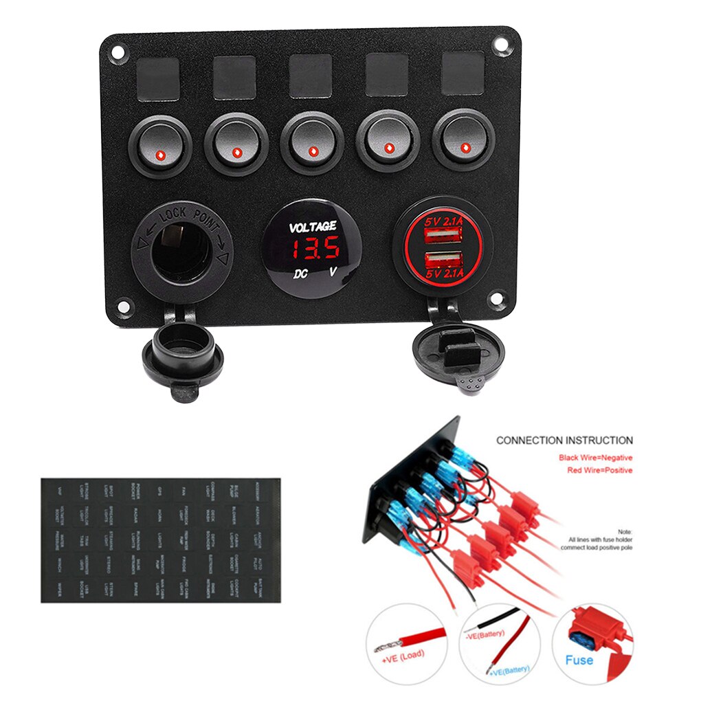 Switch Panel Boat 5 Gang Rocker Switch Dual USB Po... – Grandado
