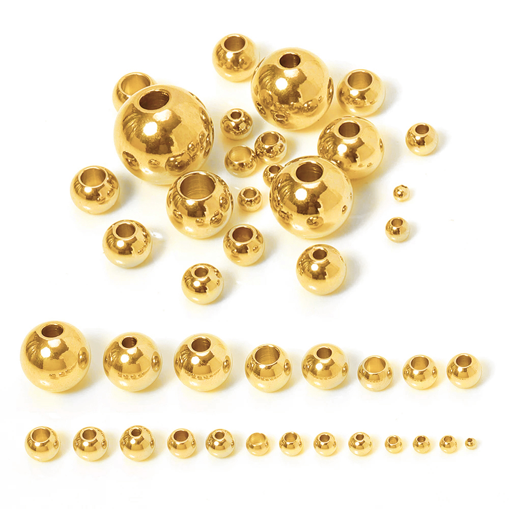 No Fade 100pcs Gold Color Round Beads Stainless St... – Grandado