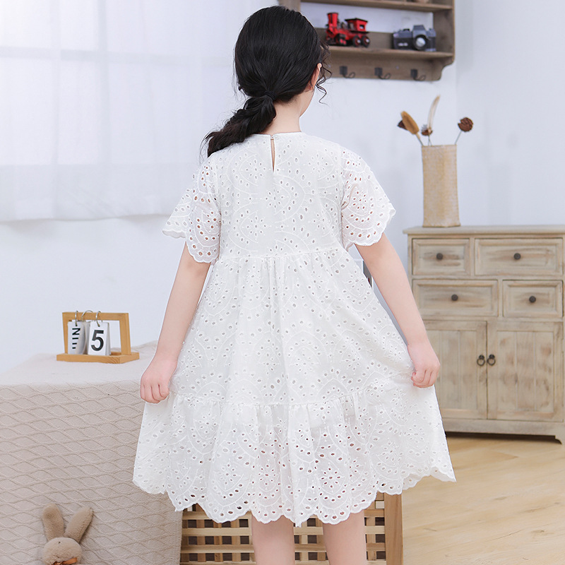 White Lace Hollow Out Dress For Wedding Party Girl Grandado 9431