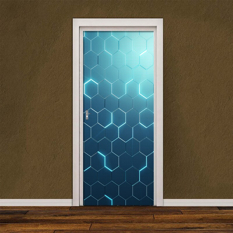 3D Door Sticker Geometric Glowing Graphics Mural W... – Grandado