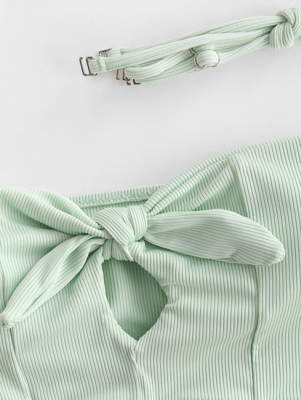 ZAFUL Ribbed Keyhole Tied Ruffle Bikini Top – Grandado