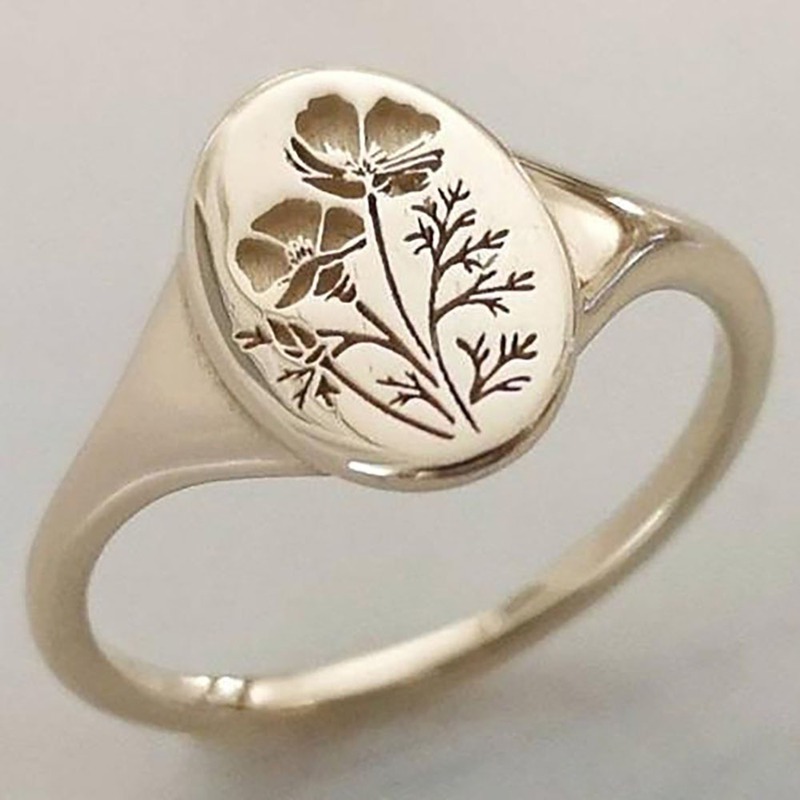 Handmade Poppy Stamp Vintage Mens Ring Jewelry Acc... – Grandado
