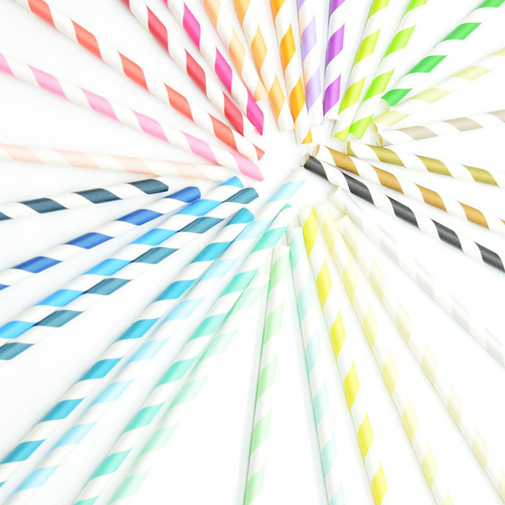 Disposable Paper Straws Colorful Striped Paper Str... – Grandado