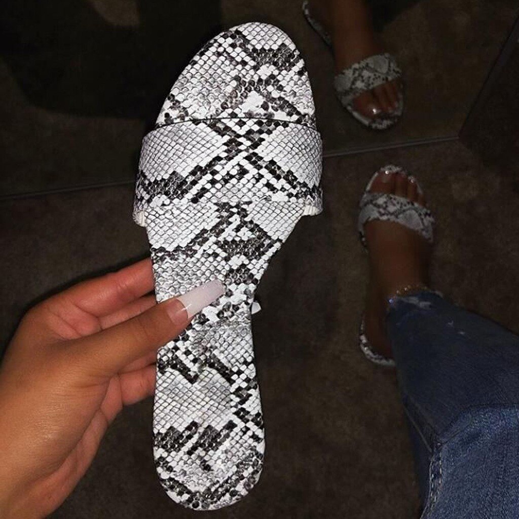 Casual dames strand slippers zomer platte snake pr... – Grandado