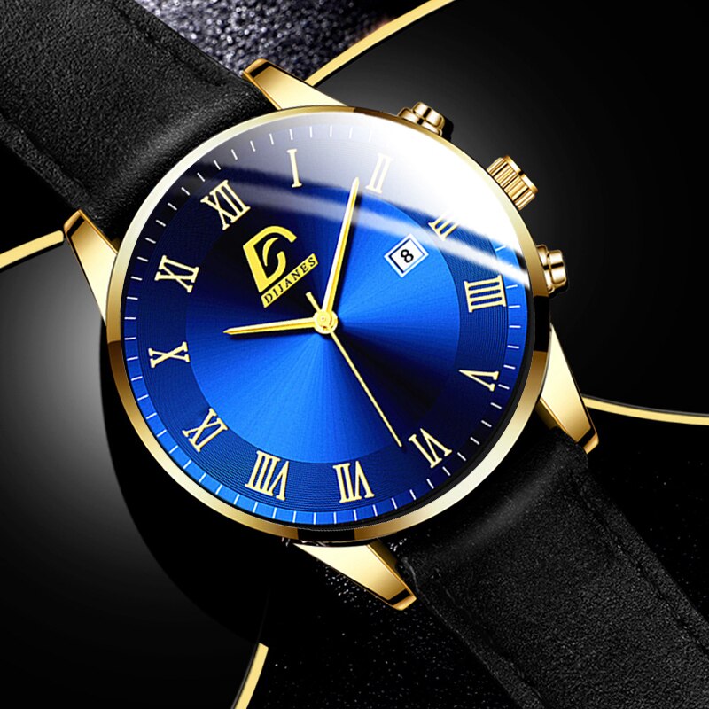 Men Quartz Wristwatches Luxury Gold Case Leather S... – Vicedeal