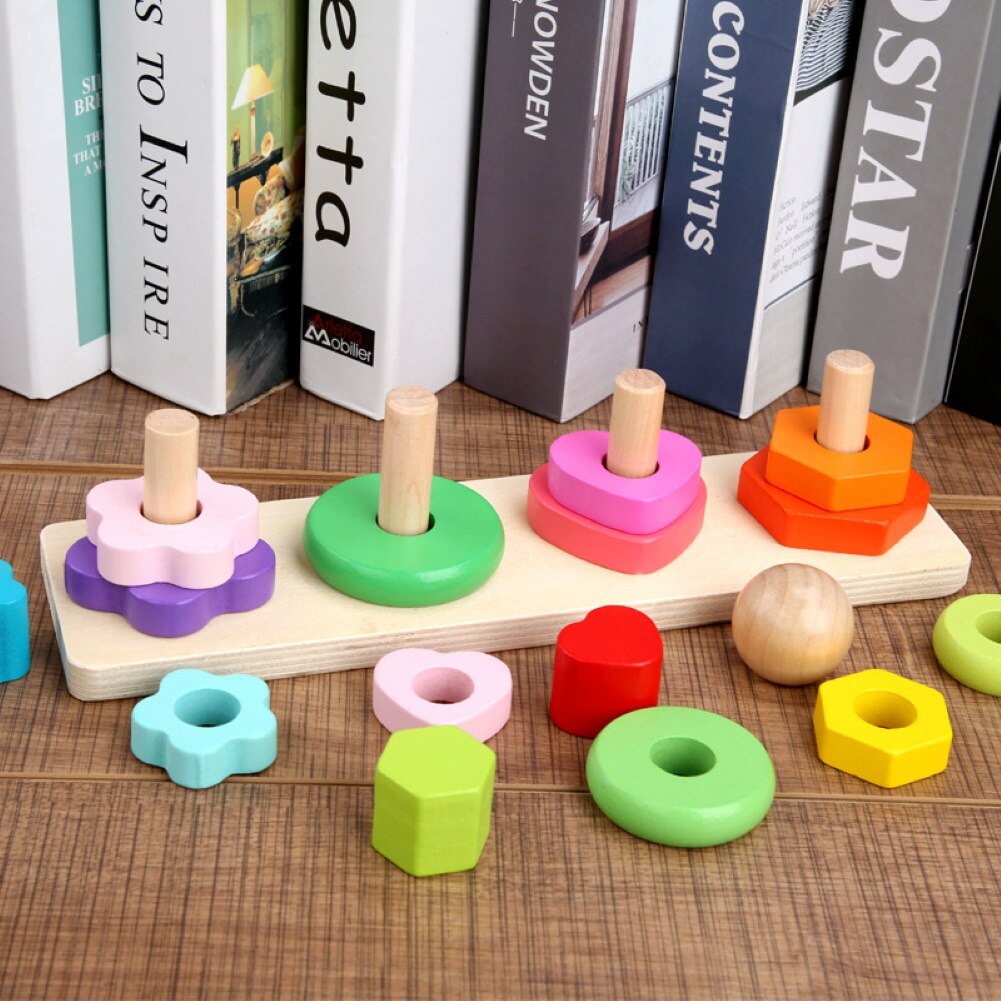 Kids 4-Column Geometric Blocks Stacking Shape Matc... – Grandado