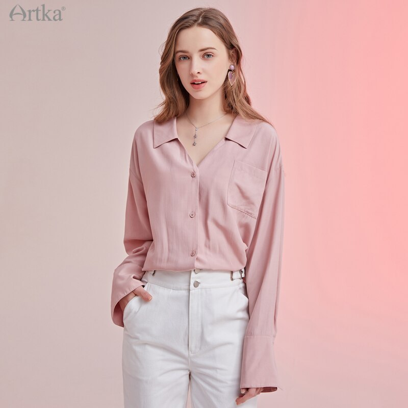ARTKA Spring Women Blouse 2 Color V-Neck Chiffon S... – Grandado