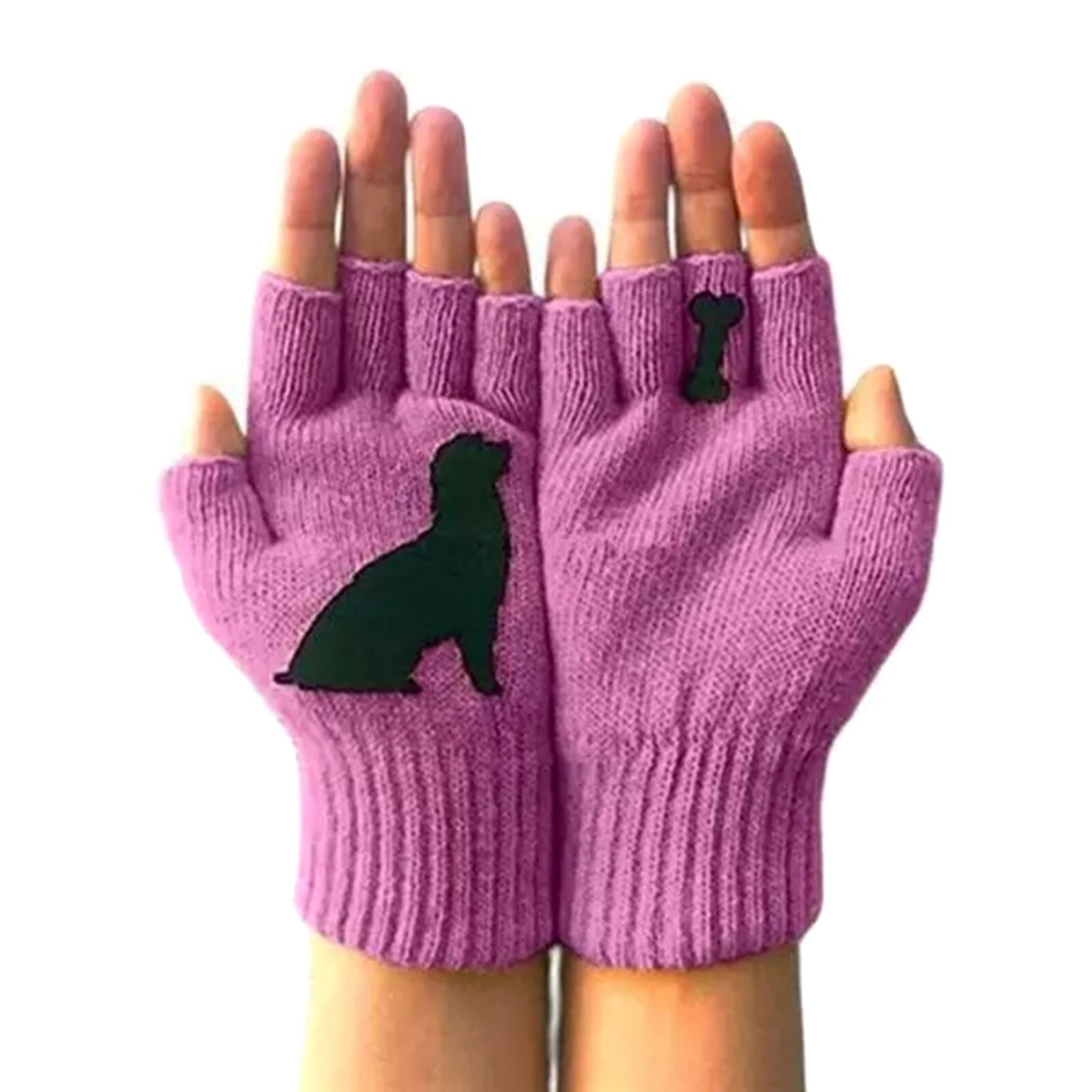 Dog Gloves for Women Cute Puppy Printed Warm Knitt... – Grandado