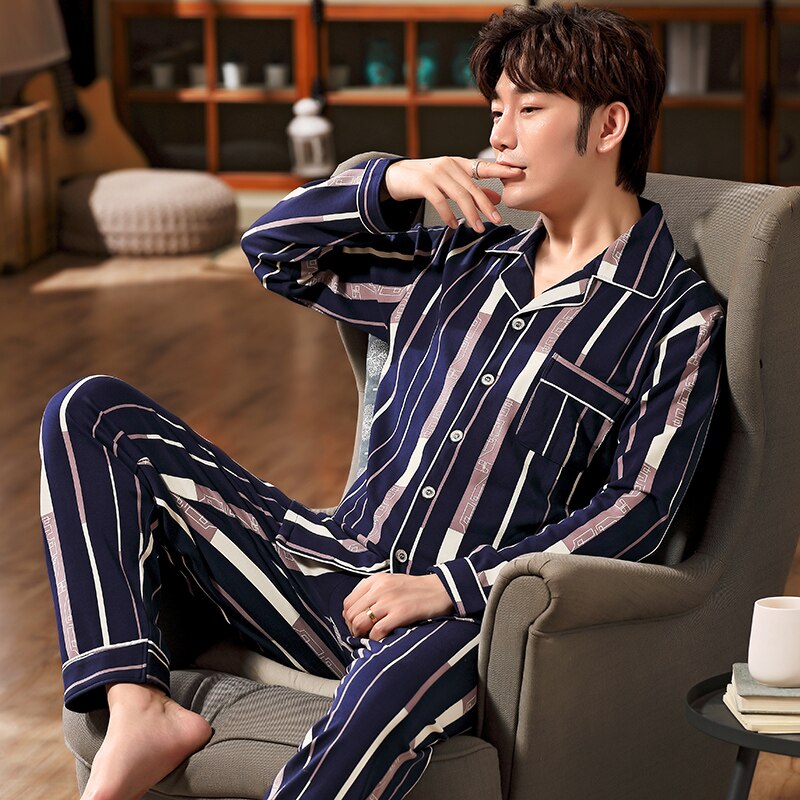 Heren pyjama set katoen lente lange mouw geruit he... – Vicedeal