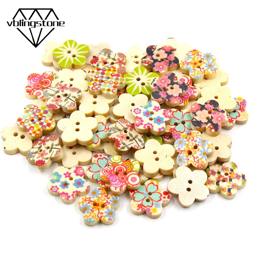 50Pcs 17x17mm Multicolor Flower Shape Button 2-Hol... – Grandado