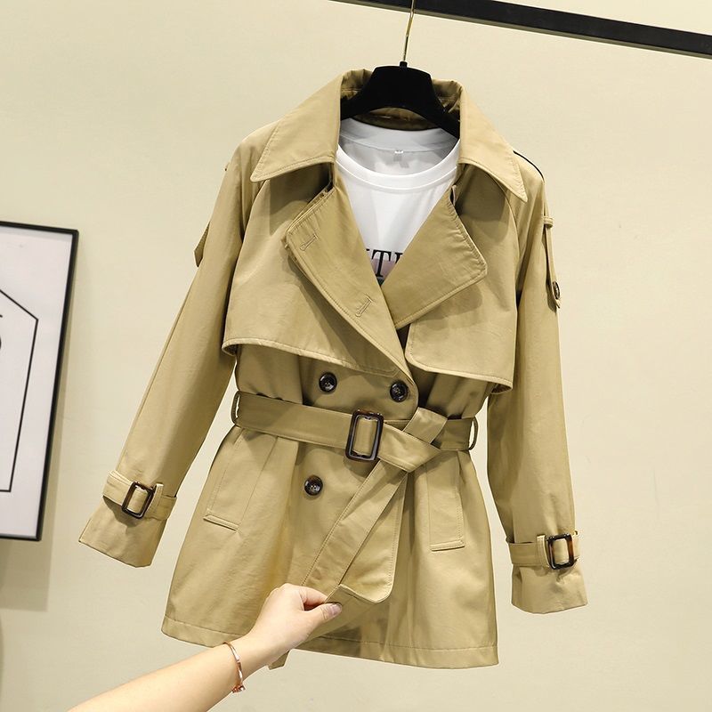 Women Short Trench Coat Autumn Winter Vintage Belt... – Grandado