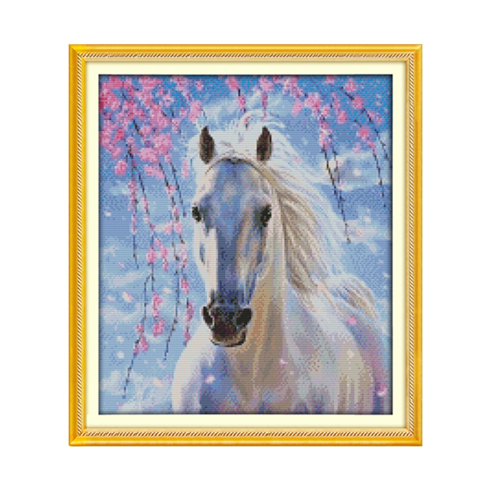White horse (2) cross stitch kit 14ct 11ct pre sta... – Grandado