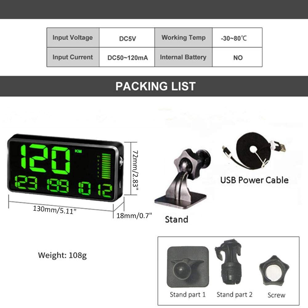 GPS Speedometer USB Charging Digital Head-up Car H... – Grandado