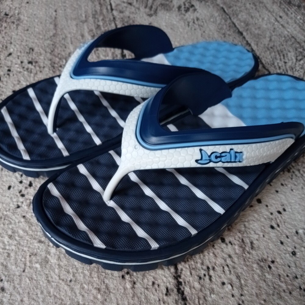 Men's Summer Slippers Flip Flops Blue White Massag... – Grandado