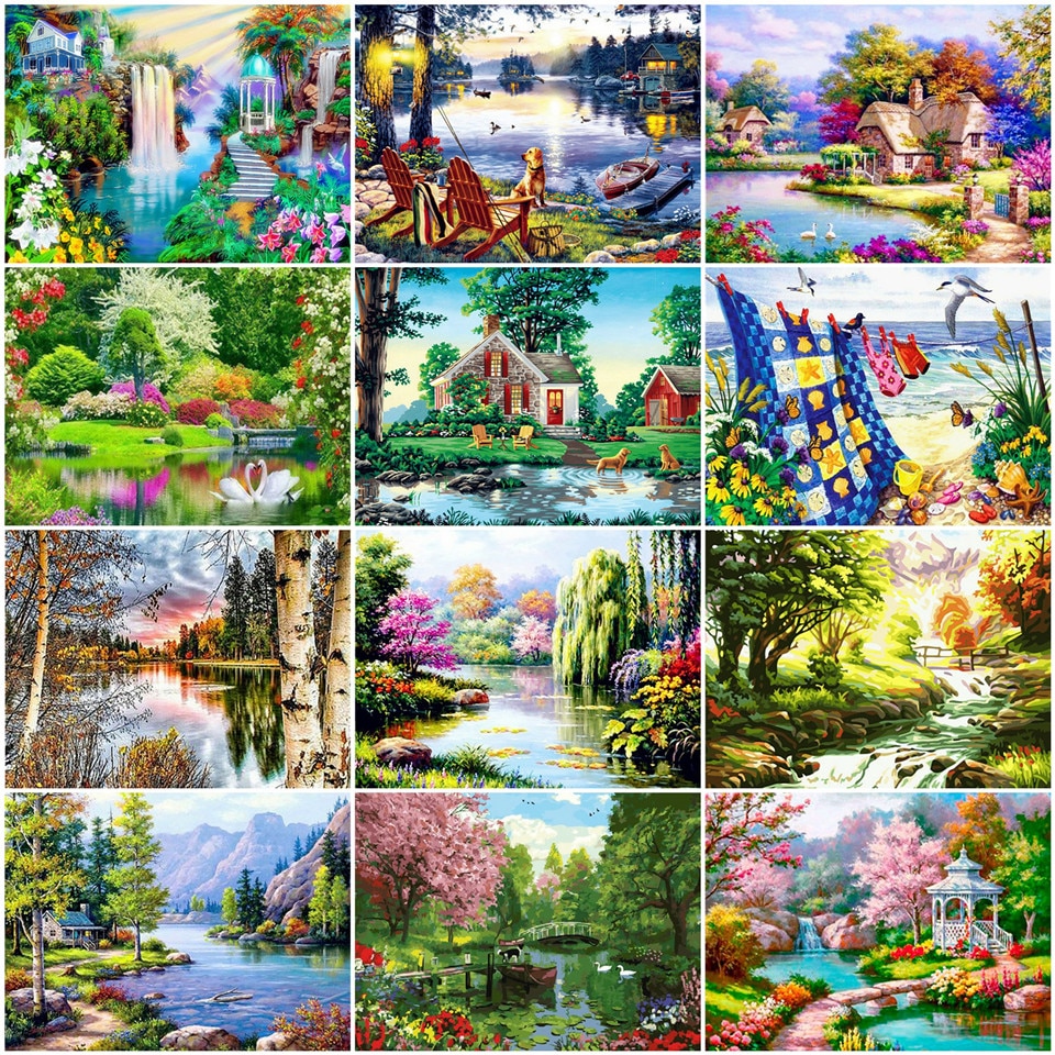 AZQSD Oil Painting By Numbers Landscape DIY Pictur... – Vicedeal
