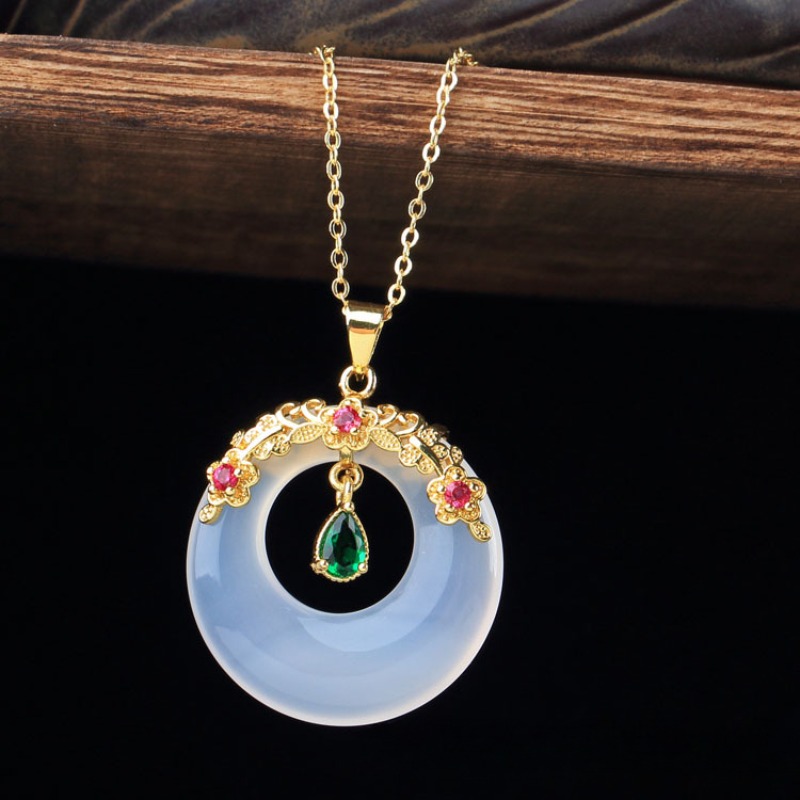 White Chalcedony Inlaid Pendant, Safety Buckle Jew... – Grandado