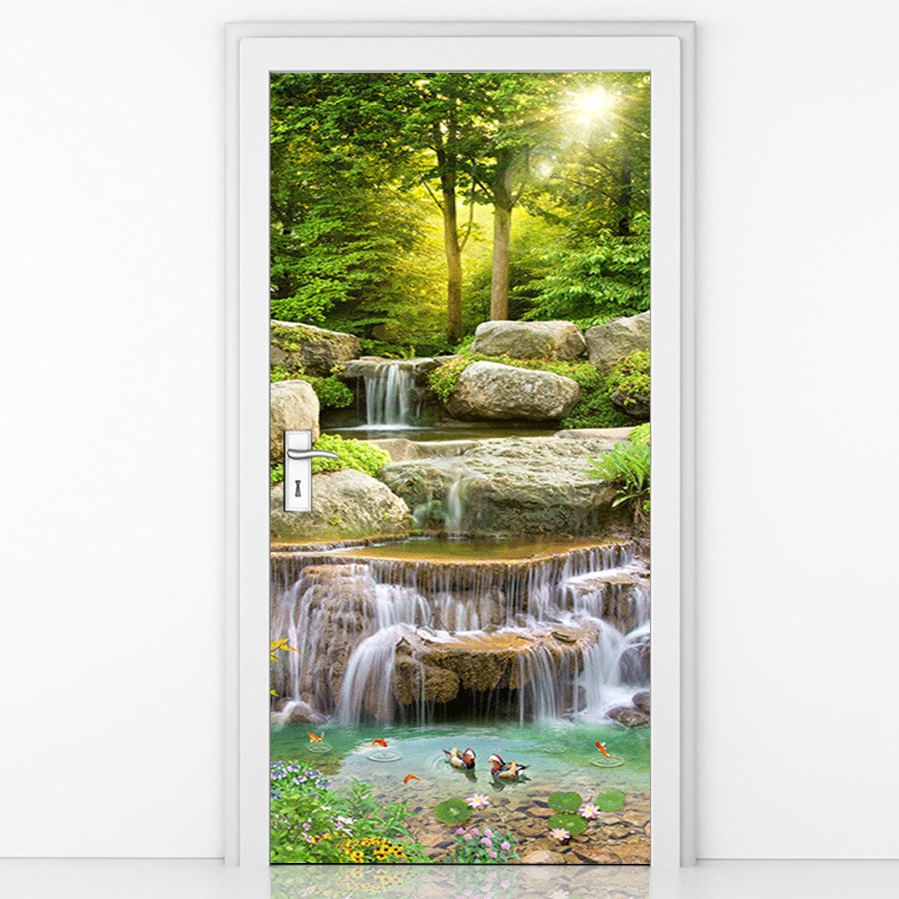 PVC Waterproof 3D Waterfall Bamboo Forest Photo Do... – Grandado