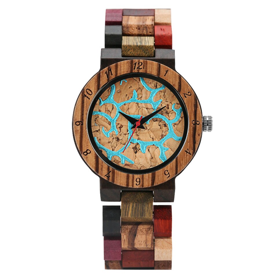 Full Wood Women Bracelet Watch Blue Lava Dial Mixe... – Grandado