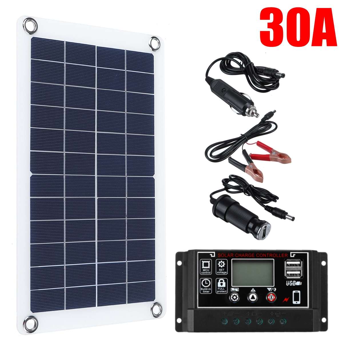 30W 12V Solar Panel Kit 2 USB Port Off Grid Monocr... – Grandado