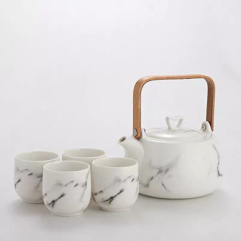 Japanese Simple Marble Pattern Ceramic Tea Set Inc... – Grandado