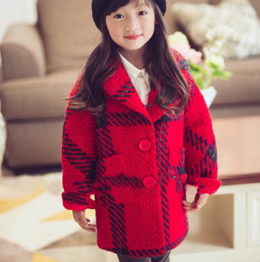 Fall Winter Girls Thicken Long Plaid Woolen Jacket... – Vicedeal