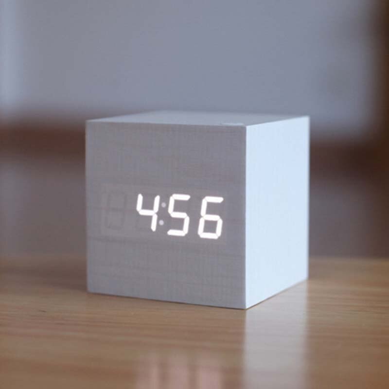 Alarm Clock LED Wooden Watch Table Voice Control D... – Vicedeal