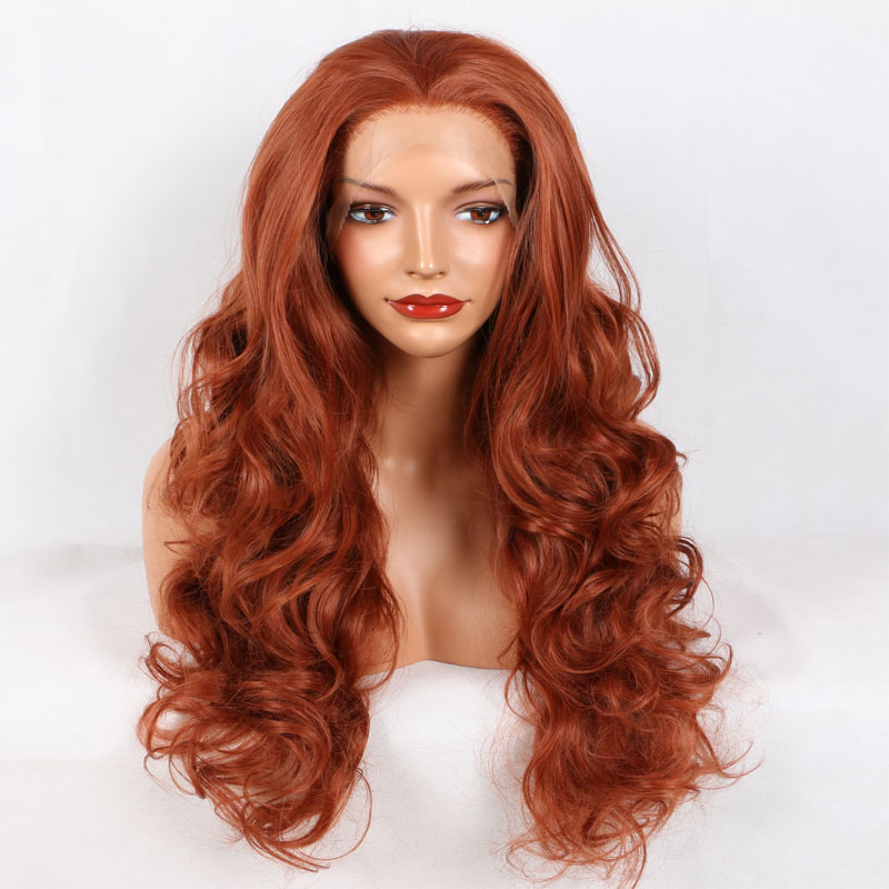 Bombshell Orange Red Natural Wave Synthetic Lace F... – Vicedeal