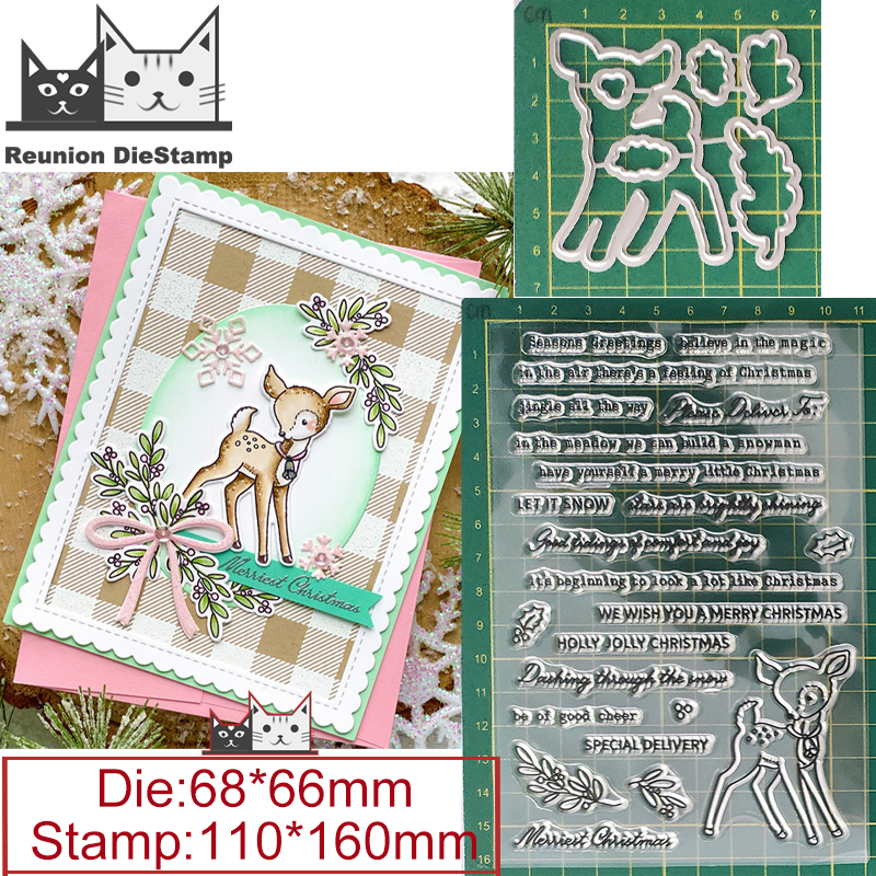 Merry Christmas Fawn Deer Sentence Clear Stamps an... – Vicedeal