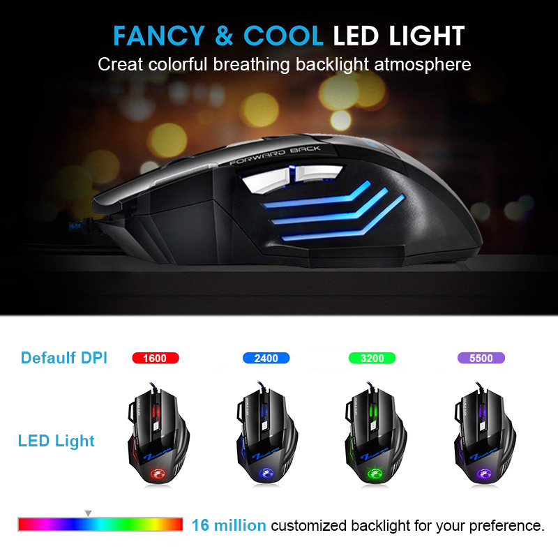 IMICE 5500DPI Wired Gaming Mouse 7 Button LED Opti... – Grandado