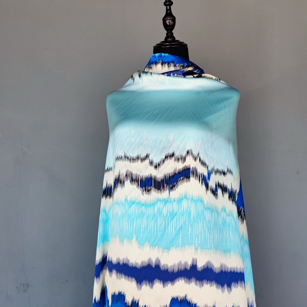 Pure Zijde Zijde Charmeuse Stof Blauw Golf Streep ... – Grandado