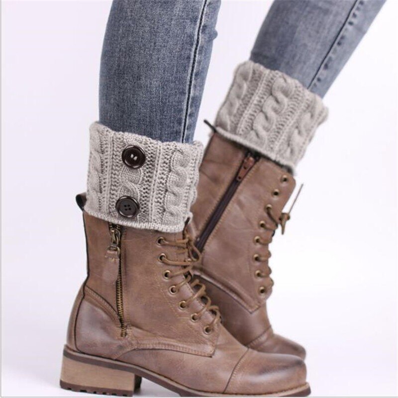 double button cable knitted boot cuff short leg wa... – Grandado