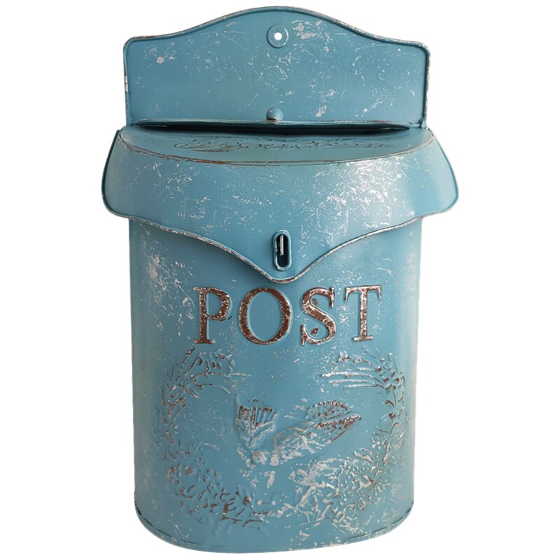 European Style Iron Retro Mailbox Blue Mailbox – Vicedeal