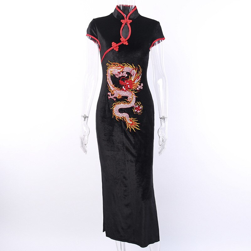 Chinese Classic Cheongsam Embroidery Dragon Hallow... – Grandado
