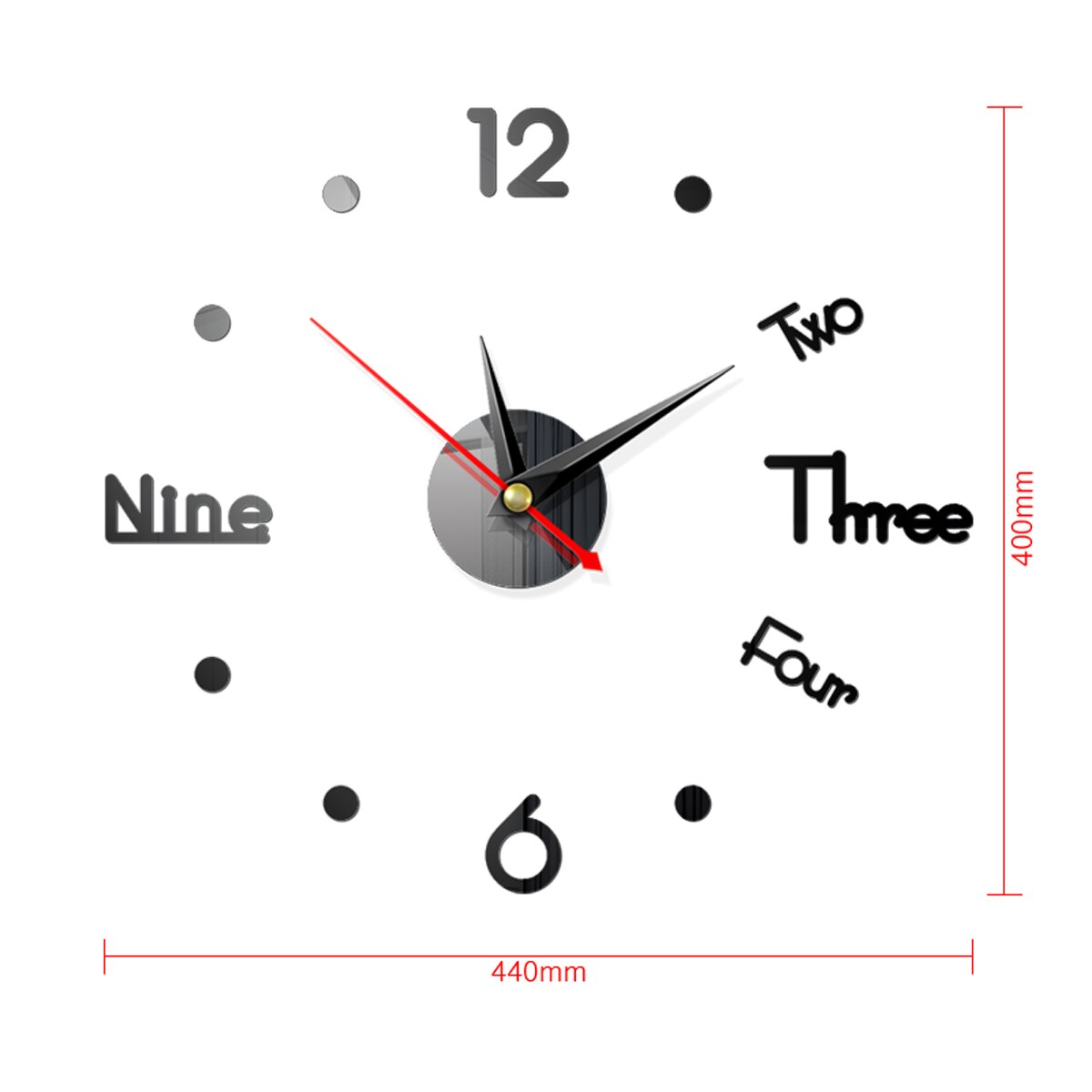 Mirror Sticker Clock Number Shape Wall Clock Poste... – Grandado