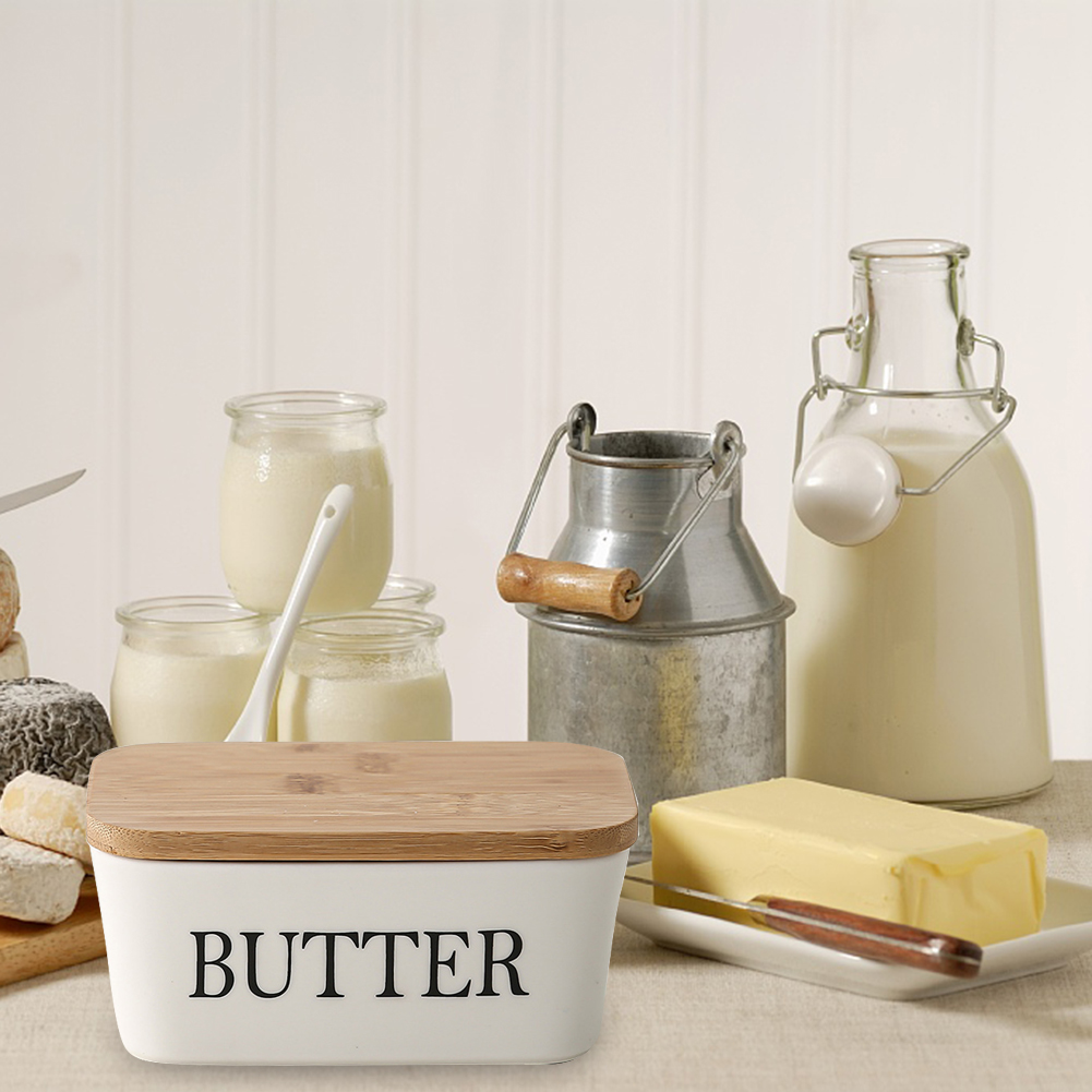 Butter Sealing Box Ceramic Butter Plate with Wood ... – Grandado