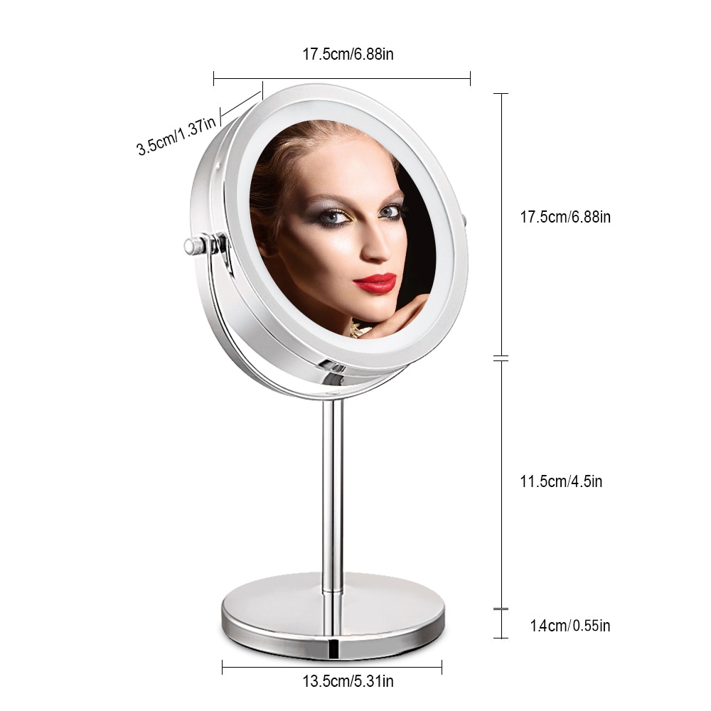 10X LED Desktop Makeup Mirror 360 Degree Rotation ... – Grandado