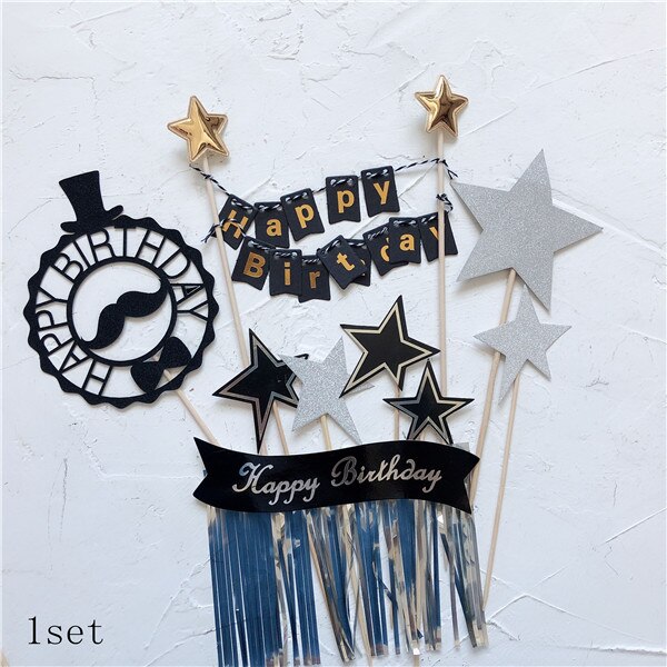 Black Gold Star Mustache Hat Tassel "Happy Birthda... – Vicedeal