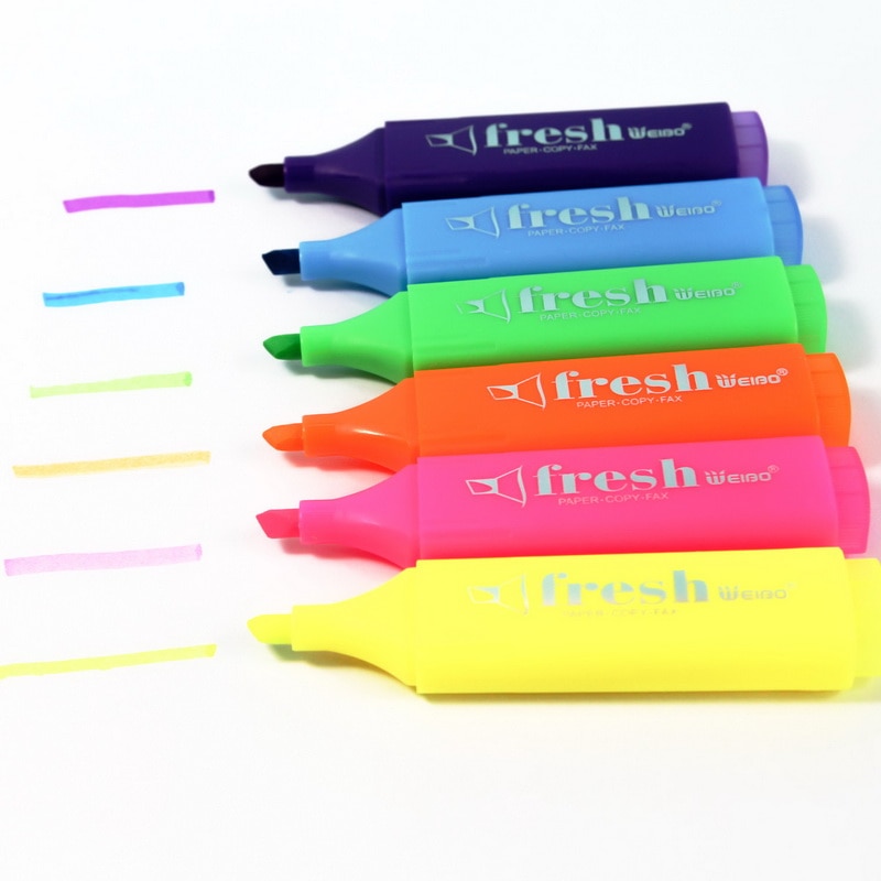 12 stk/sett highlighter enkel spiss 6 fargers tusj... – Grandado