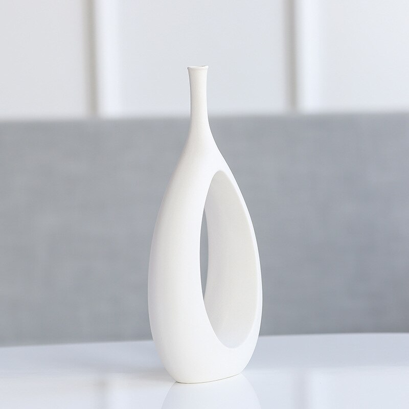 Nordic White Ceramic Vase Modern Minimalist Dining... – Vicedeal