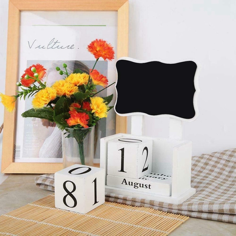 Wooden Block Calendar with Chalkboard - White - Or... – Grandado