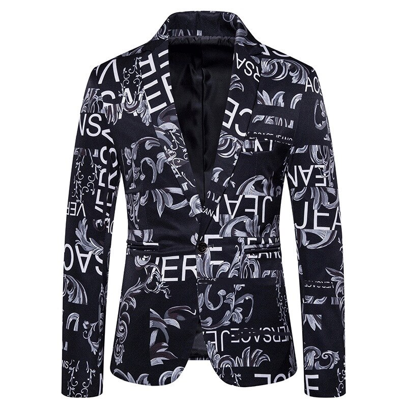 Men's Party Trend Letter Printing Suit Jacket Blaz... – Grandado