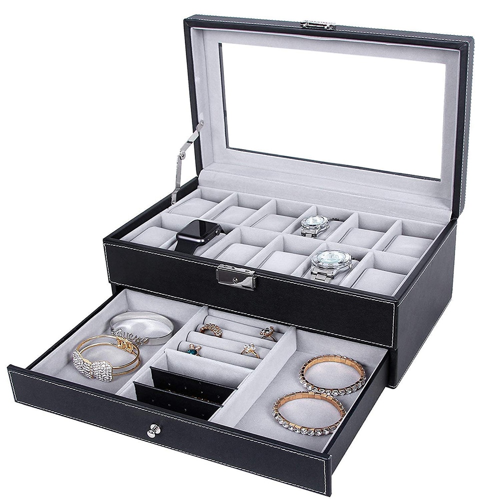 Double Layer 12 Slot Watch Organizer Jewelry Stora... – Grandado