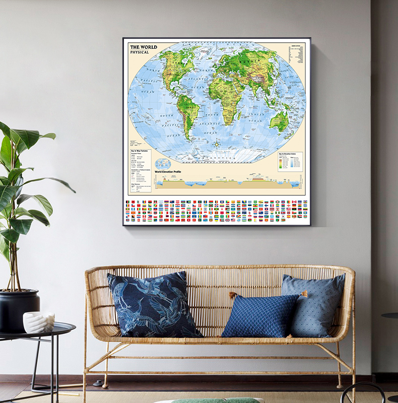 90*90cm The World Map Non-woven with Natioonal Fla... – Grandado