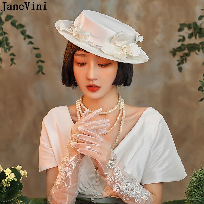JaneVini Women Wedding Formal Hats Pearls Handmade... – Grandado