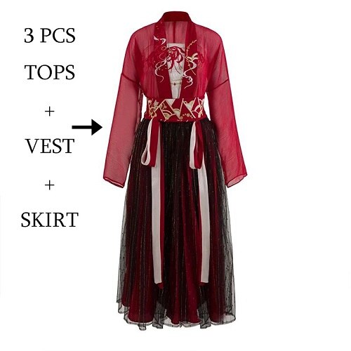 Red Hanfu For Women Chinese National Dance Costume... – Grandado