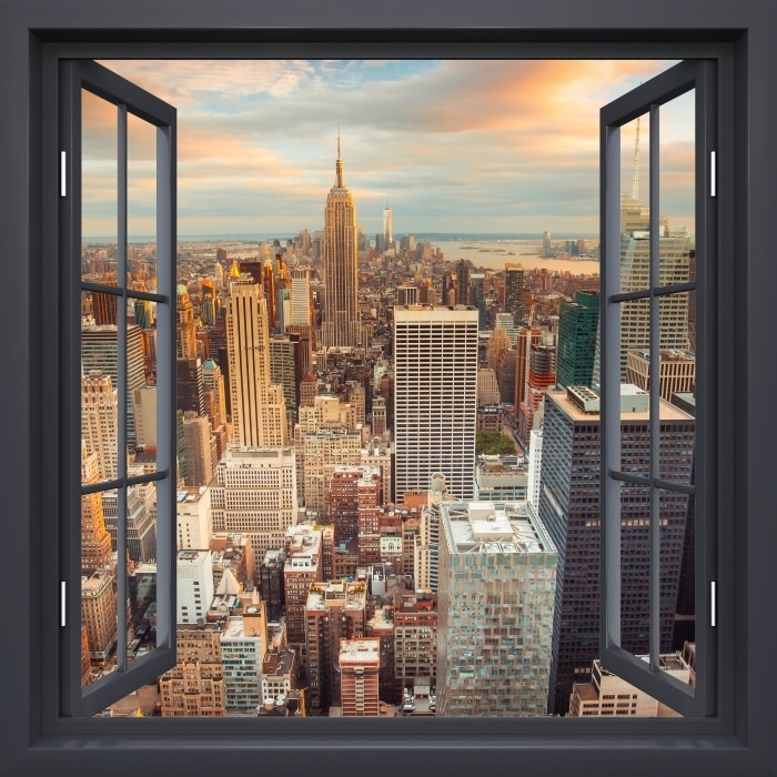 3D Black Window York Landscape Window Frame Mural ... – Grandado