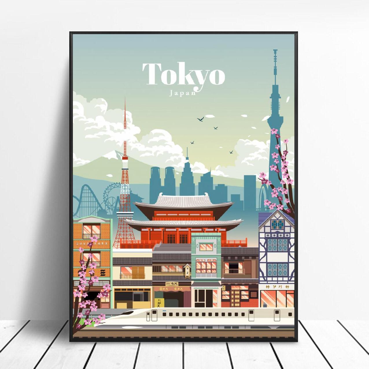 Visiting Tokyo Canvas Travel Poster Prints Home Wa... – Vicedeal