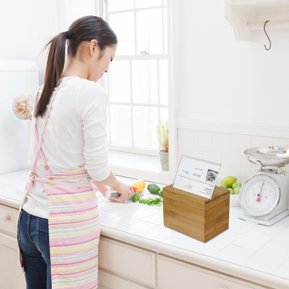 Recipe Storage Box Set Bamboo Recipe Box Wooden Re... – Grandado