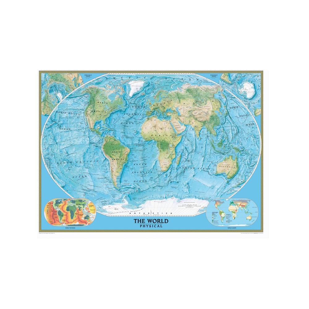 A2 Size Fine Canvas Printed The World Physical Map... – Vicedeal